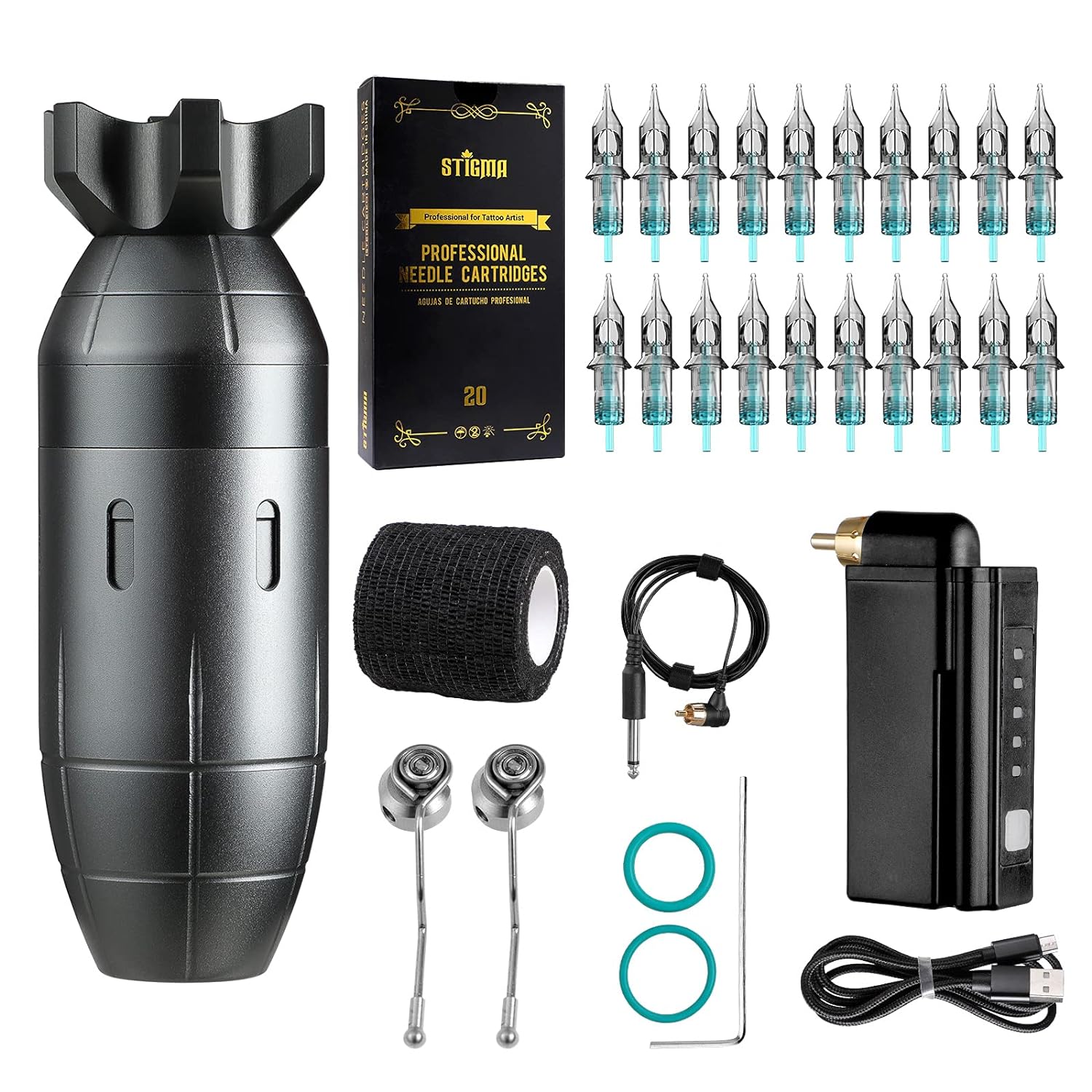 STIGMA Tattoo Machine Kit - Rotary Short Pen Tattoo Machine with 2 ...